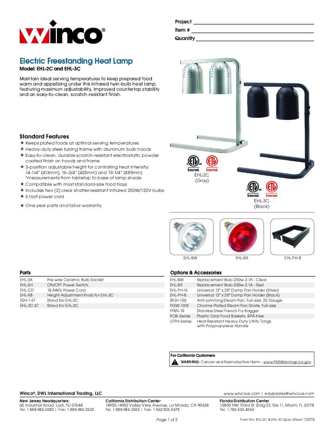 EHL-2C Winco Heat Lamp, 2 Bulb, 500 Watt 120v/1ph Each – Shop Kitchen ...