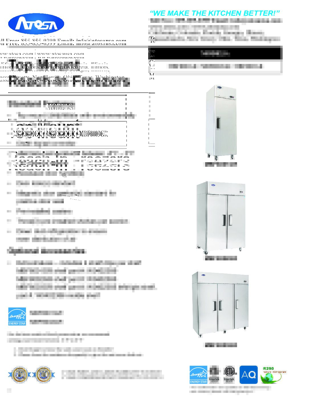 vMBF8001GR Atosa Reach-in Freezer, one-section, (1) solid door, 115v/1 ...